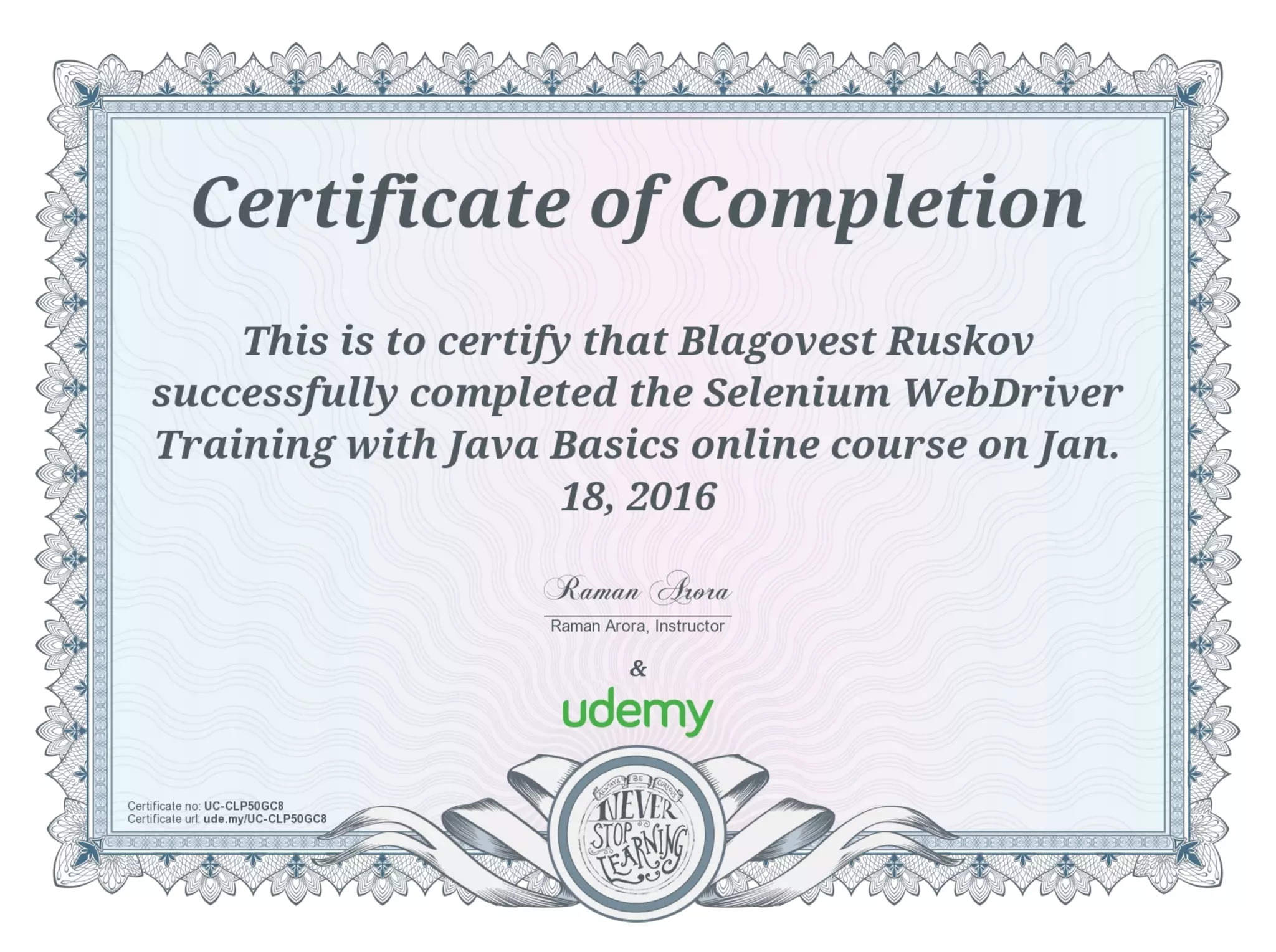 Udemy Certificate Selenium Web Driver Ppt