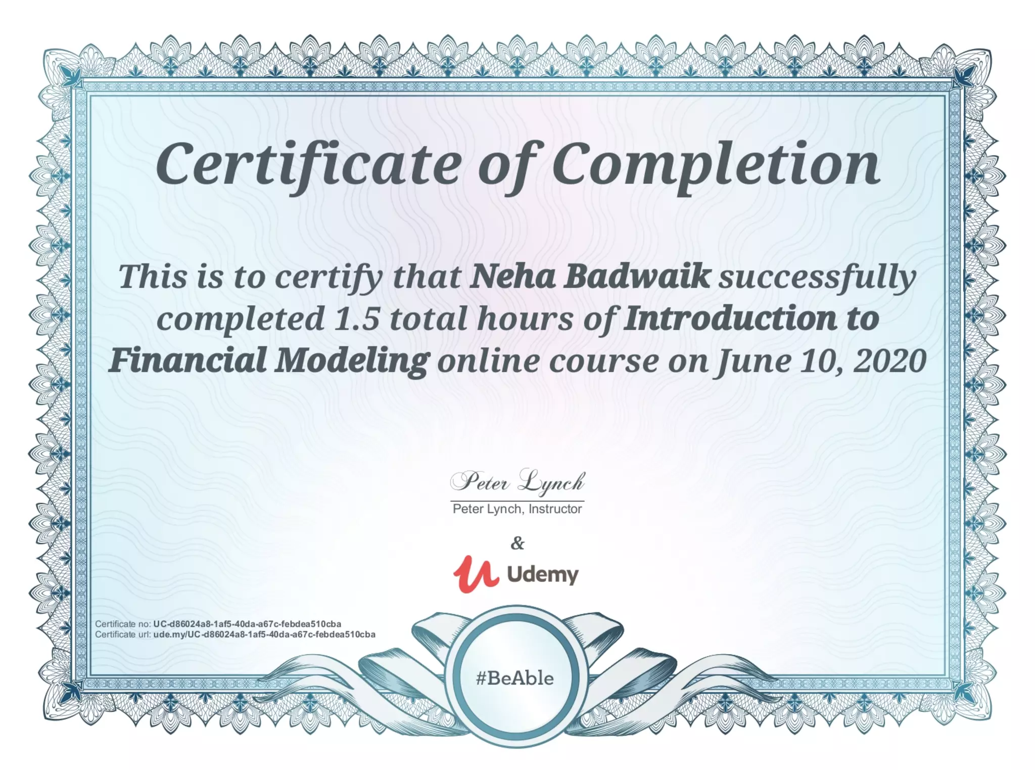 Certificate of completion - Financial Modeling | PDF