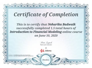 Certificate of completion - Financial Modeling | PPT
