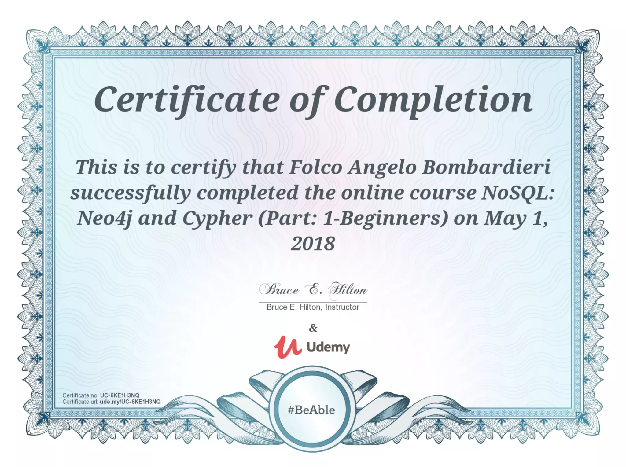 Certificate Of Completion Nosql Neo4j And Cypher Part 1 Ppt