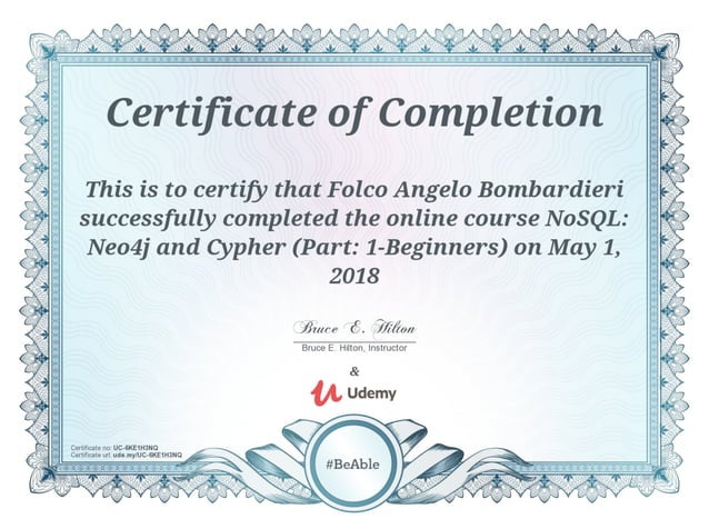 Certificate of Completion: NoSQL: Neo4j And Cypher Part 1 | PDF