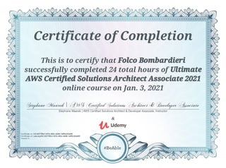 Certificate of Completion: Ultimate AWS Certified Solutions Architect Associate 2021 | PPT