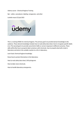 UDEMY course laboratory hygene 2025- Chemistry and chemicals .docx
