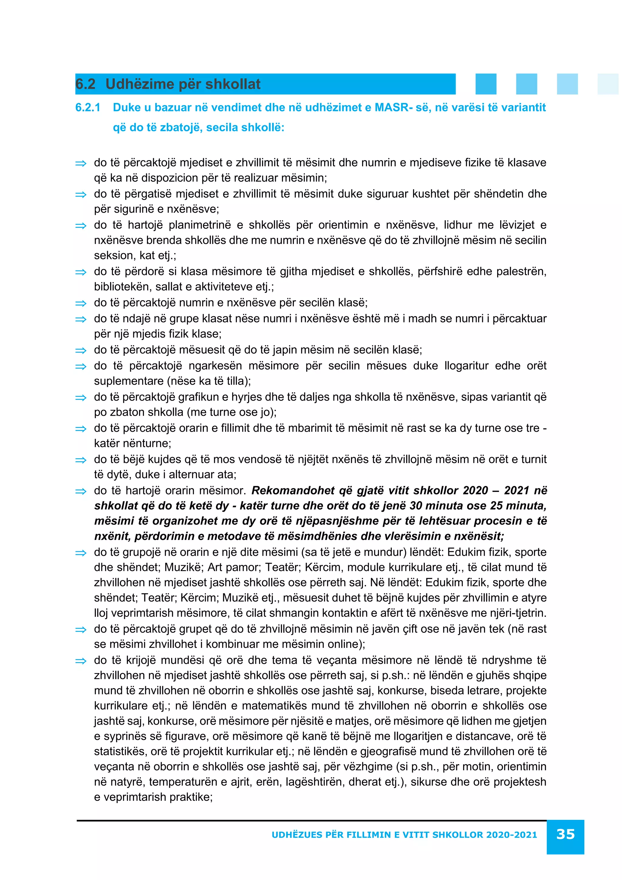 Udhezuesi per-fillimin-e-vitit-shkollor-2020-2021 | PDF