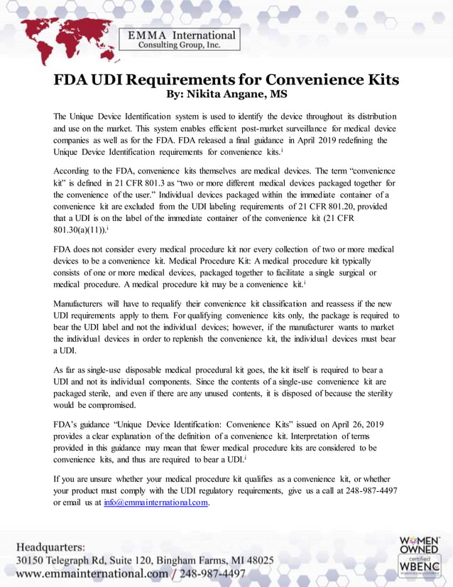 FDA UDI Requirements for Convenience Kits | PDF