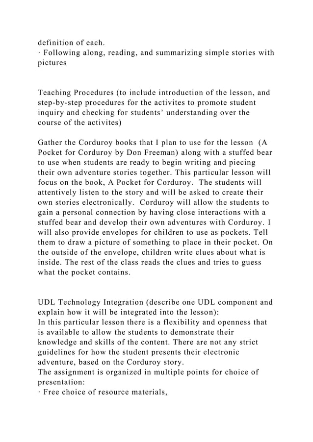 UDL Lesson Plan Subject EnglishGrade First Grade.docx | Educational ...