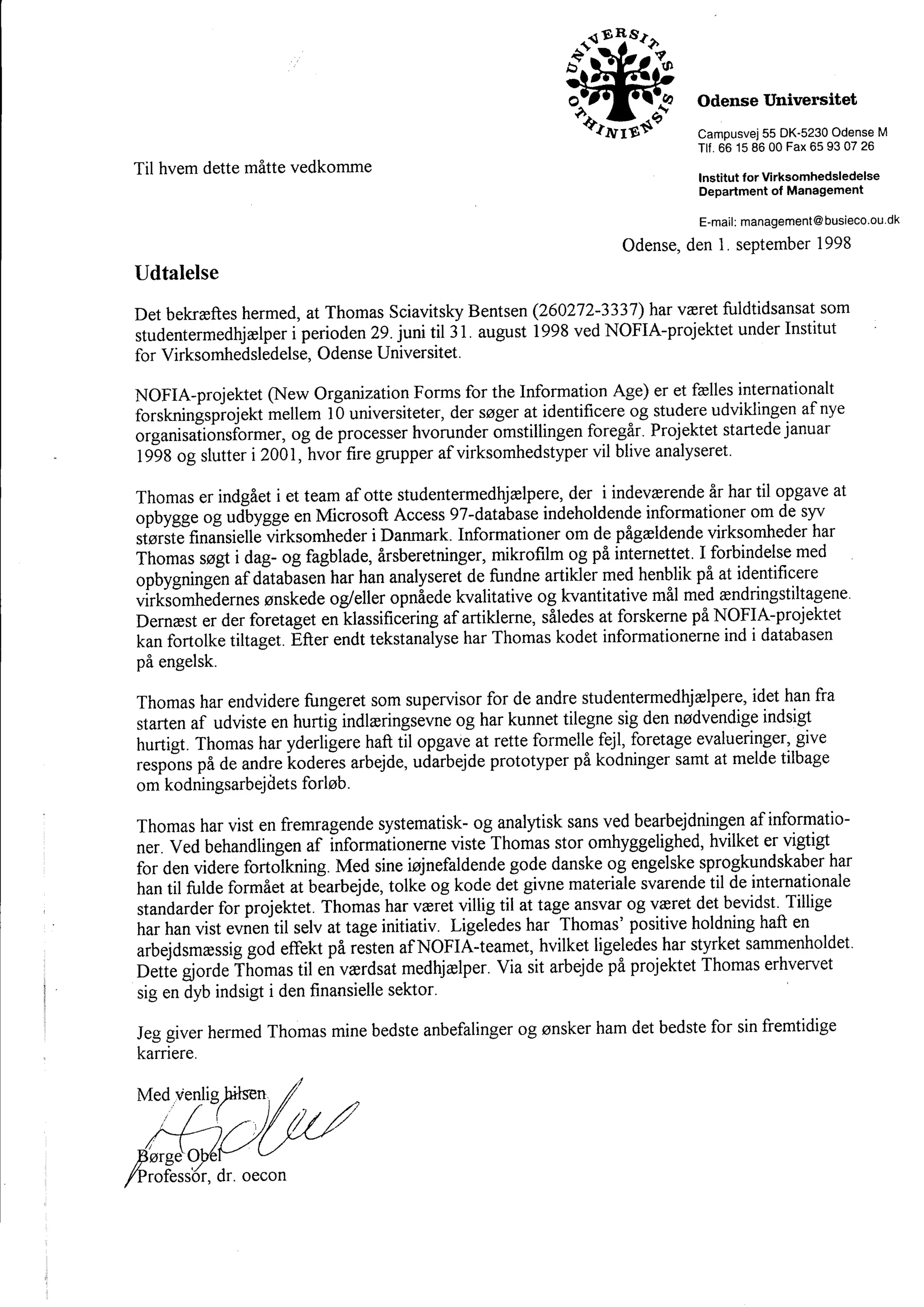 Udtalelse, professor dr. oecon børge obel | PDF