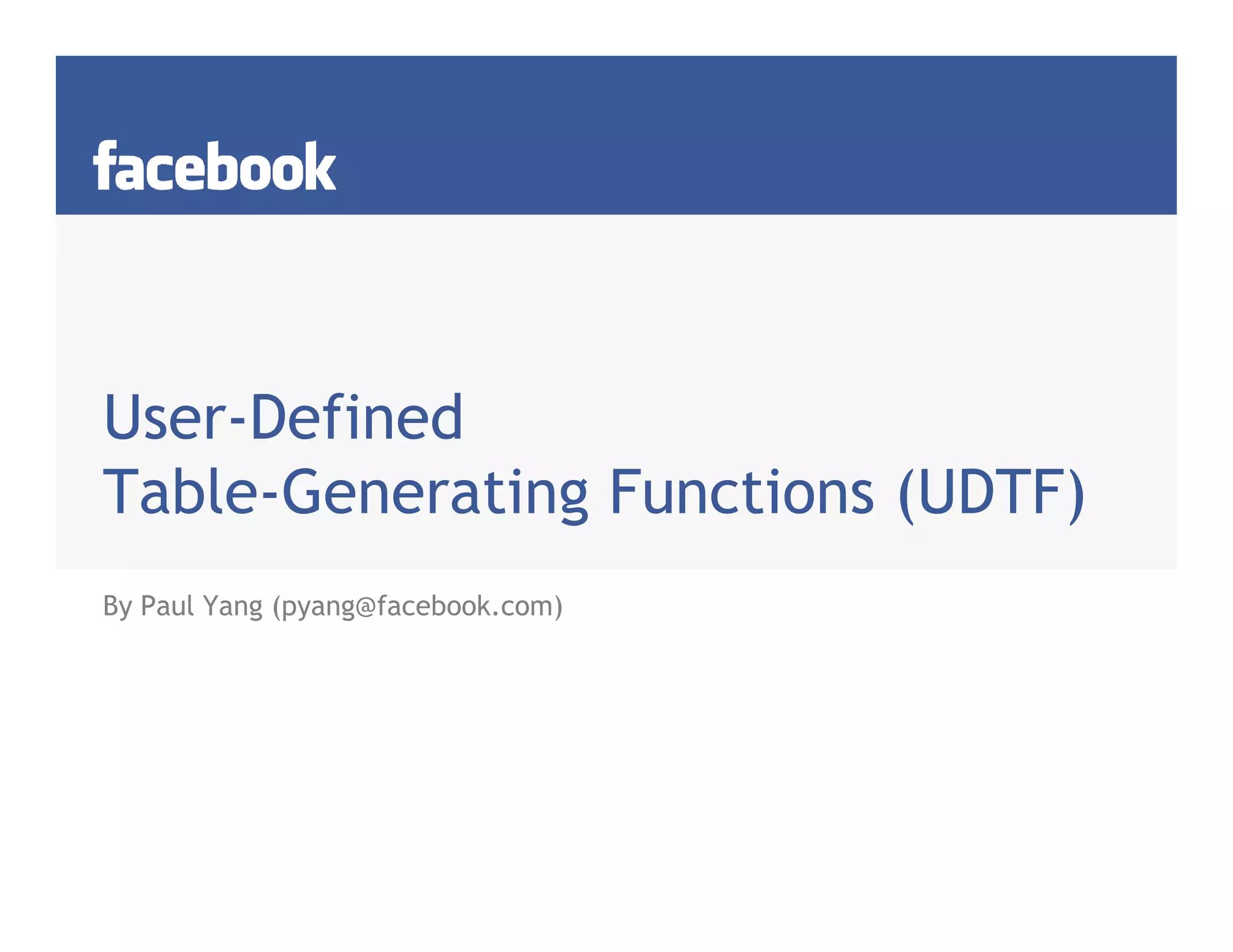 User Defined Table Generating Functions Ppt