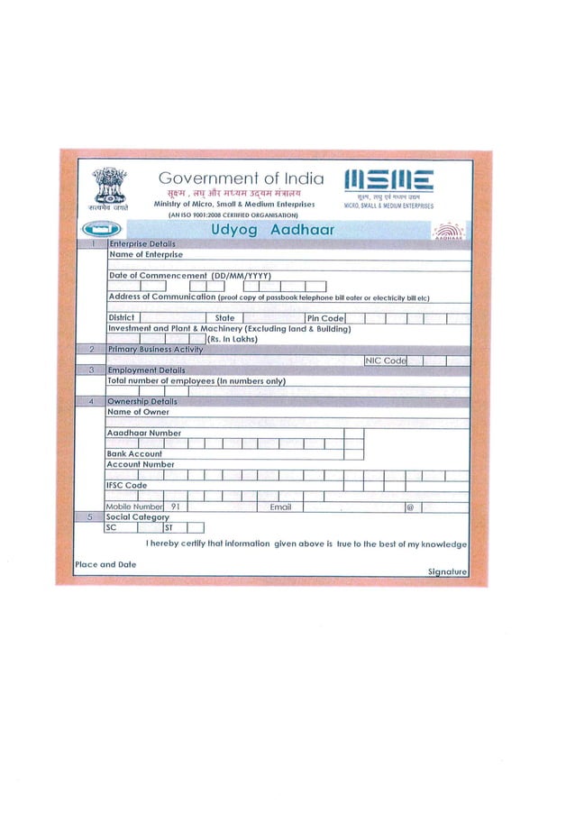 Udyog Aadhaar Form | PDF