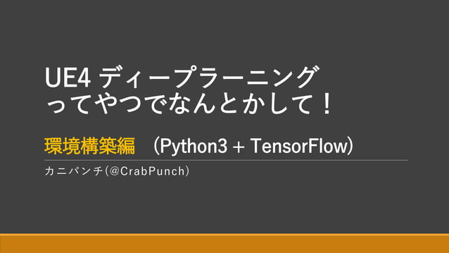 UE4ディープラーニングってやつでなんとかして！環境構築編(Python3+TensorFlow) | PPT