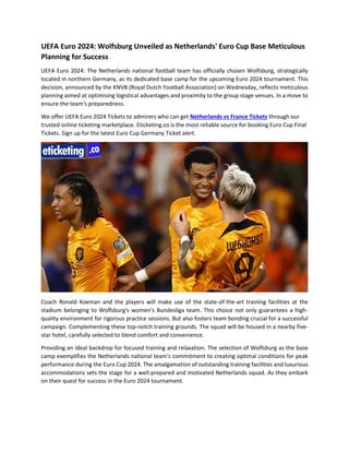 UEFA Euro 2024 Wolfsburg Unveiled as Netherlands' Euro Cup Base ...