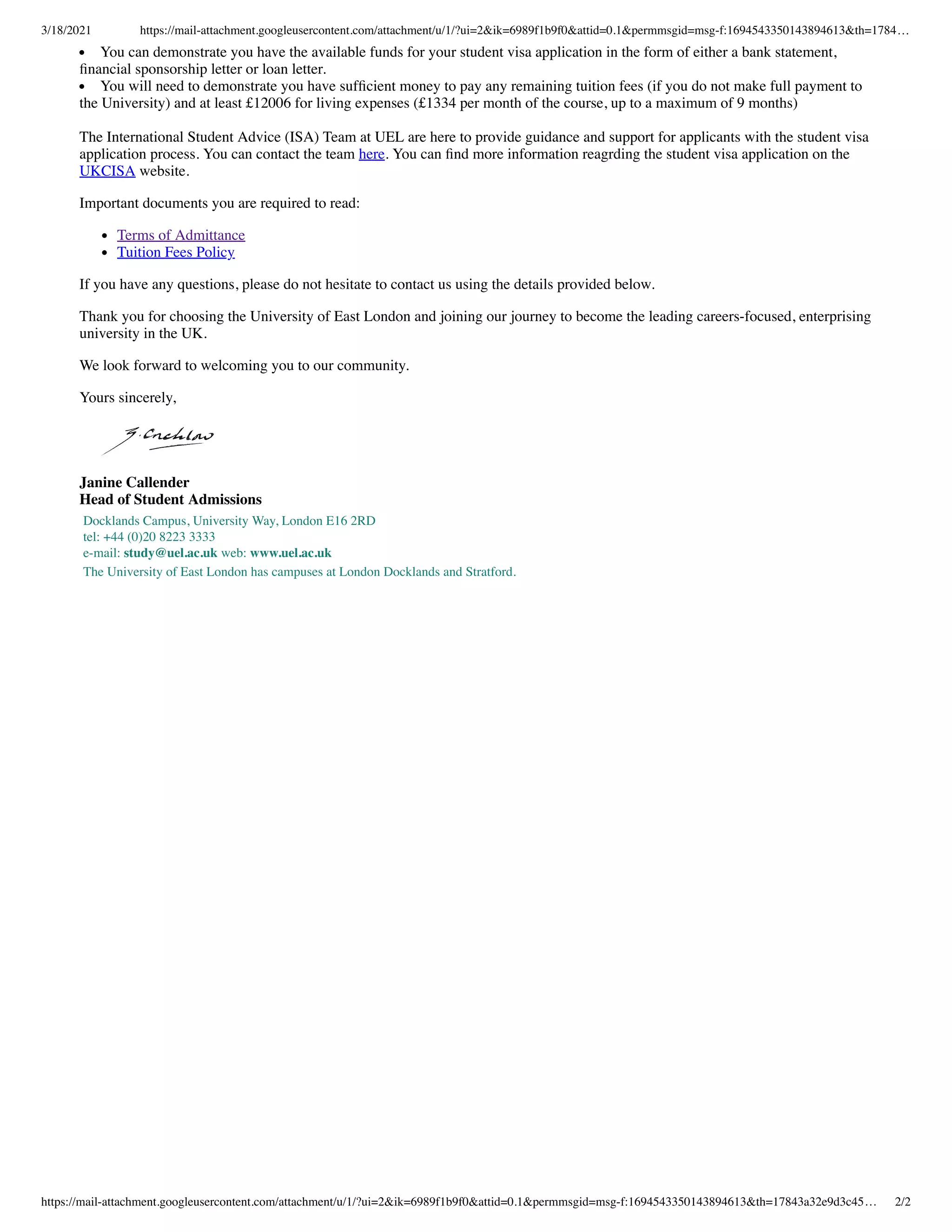 Uel unconditional offer | PDF