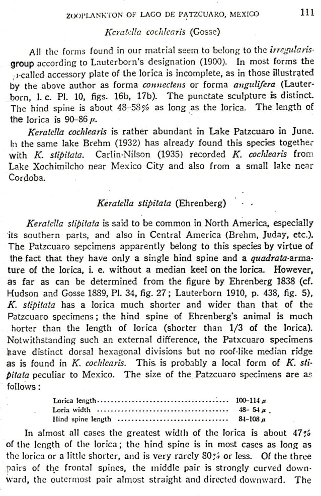 Ueno zooplankton of lago de patzcuaro mexico | PDF
