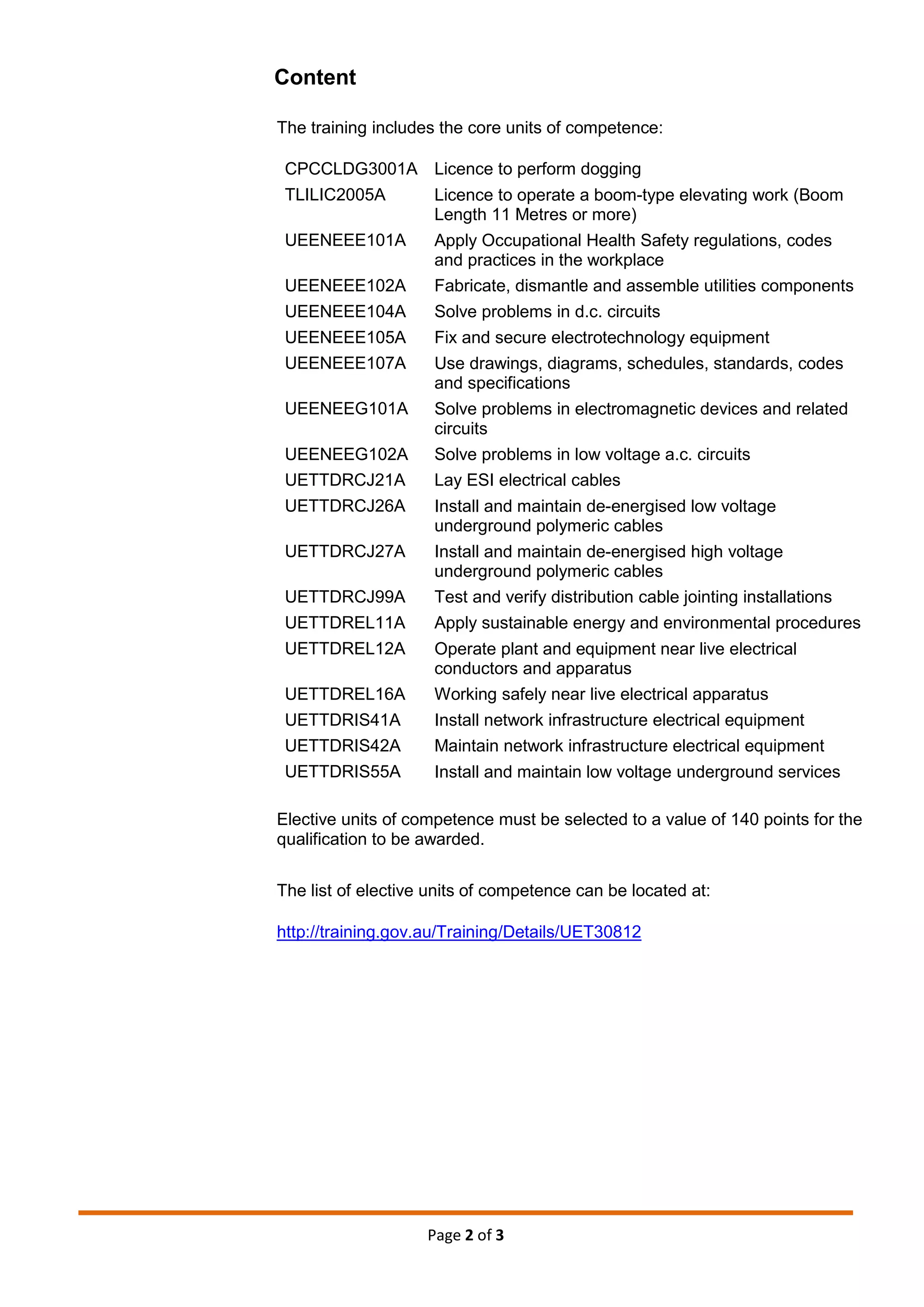 UET30812 Certificate III in ESI – Distribution Cable Jointing ...