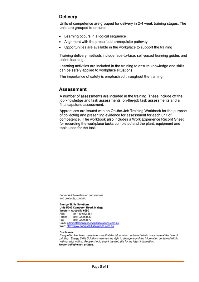 UET30812 Certificate III in ESI – Distribution Cable Jointing ...