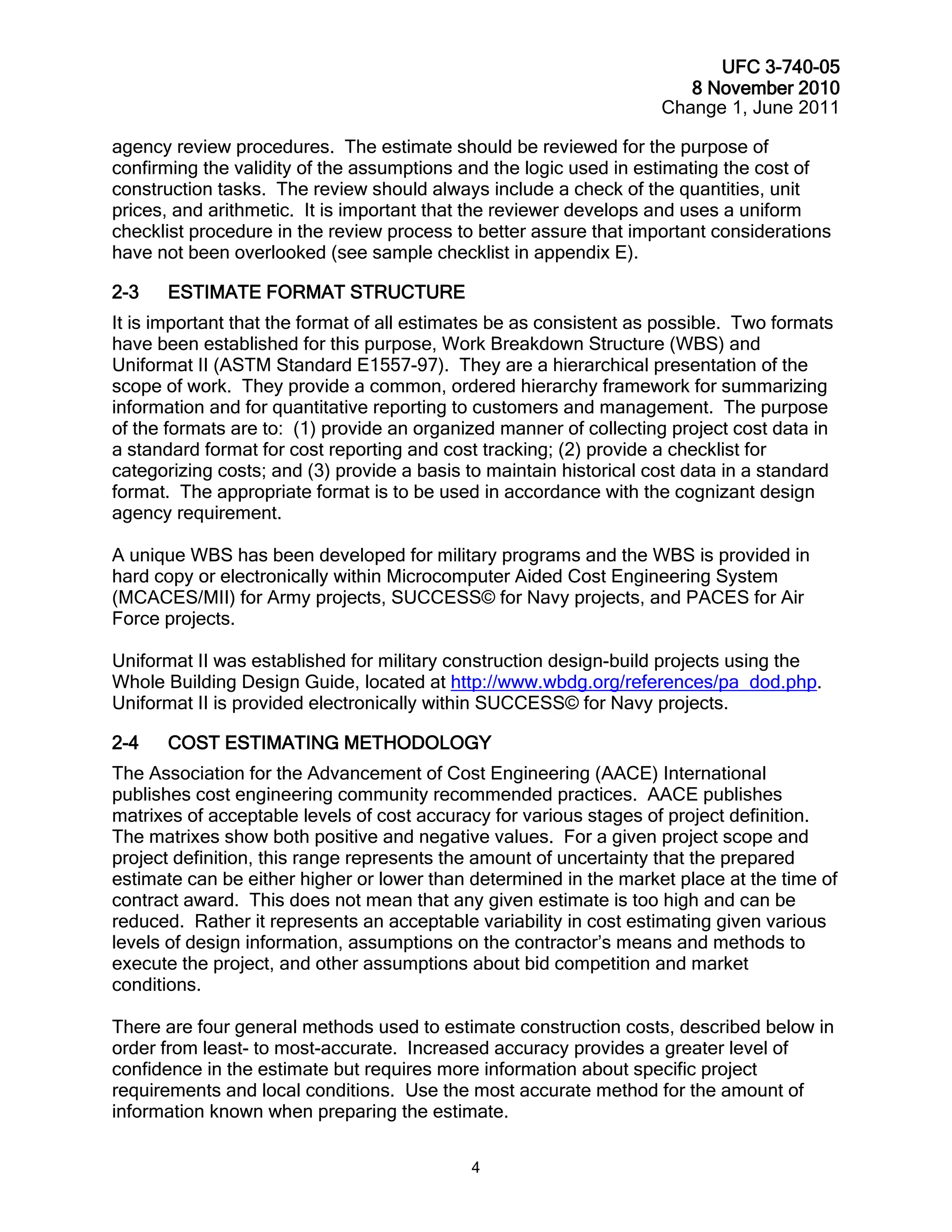 Ufc 3 740-05 handbook construction cost estimating, with change 1 | PDF