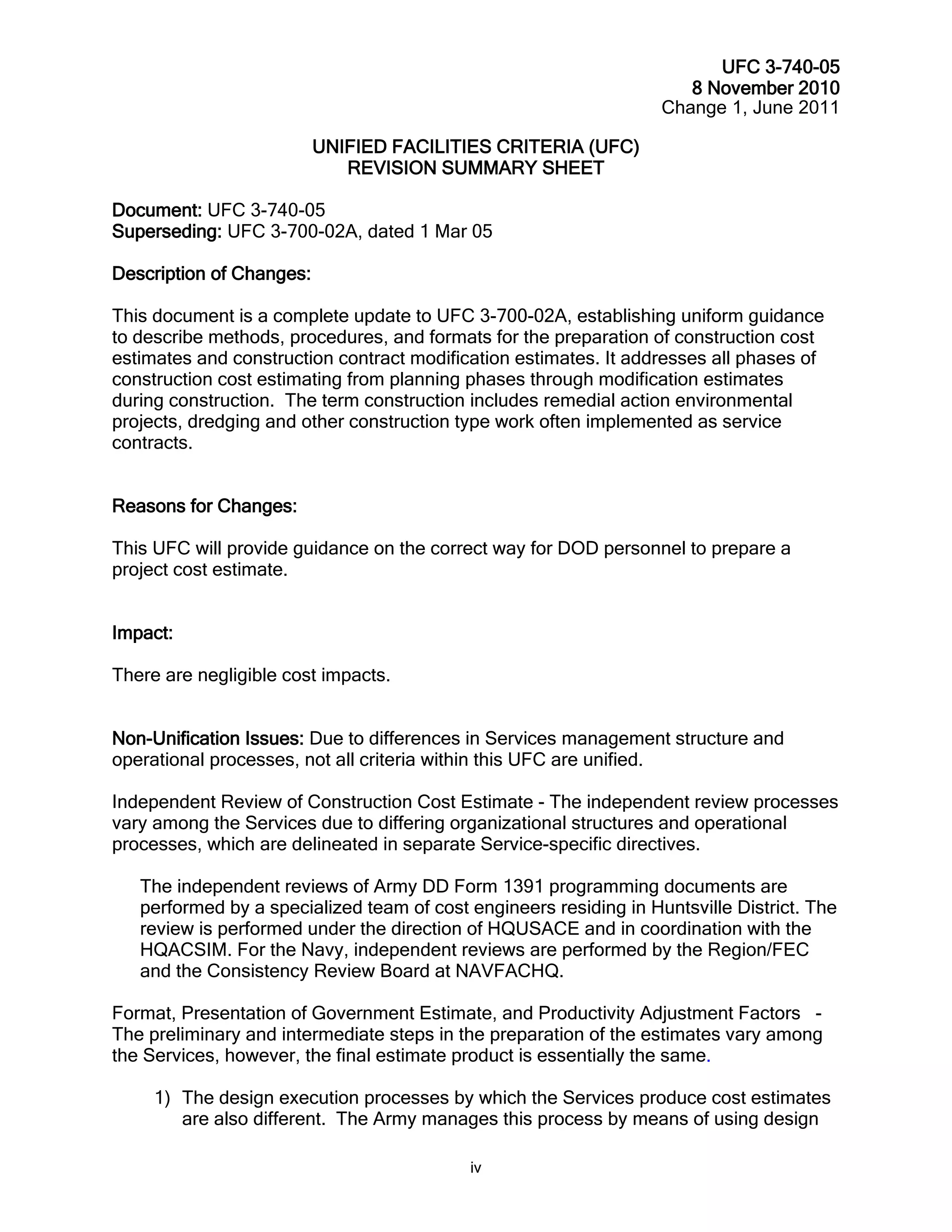 Ufc 3 740-05 handbook construction cost estimating, with change 1 | PDF