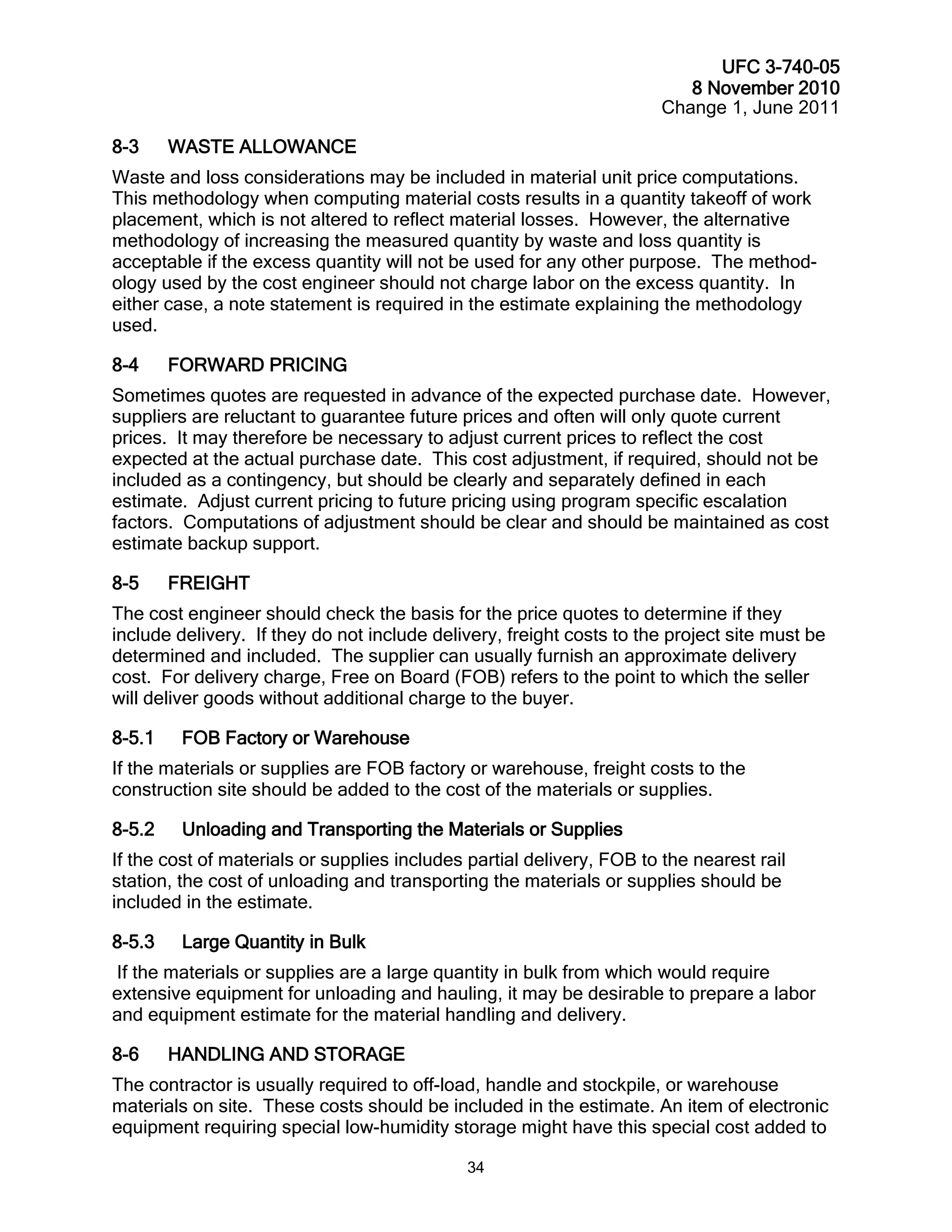 Ufc 3 740-05 handbook construction cost estimating, with change 1 | PDF