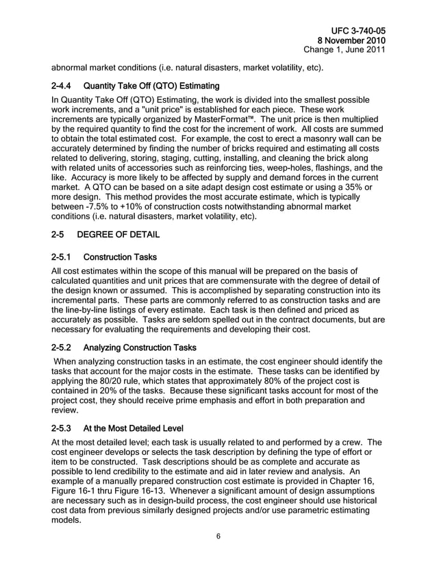 Ufc 3 740-05 handbook construction cost estimating, with change 1 | PDF ...