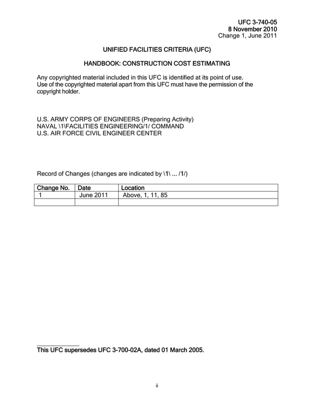 Ufc 3 740-05 handbook construction cost estimating, with change 1 | PDF ...
