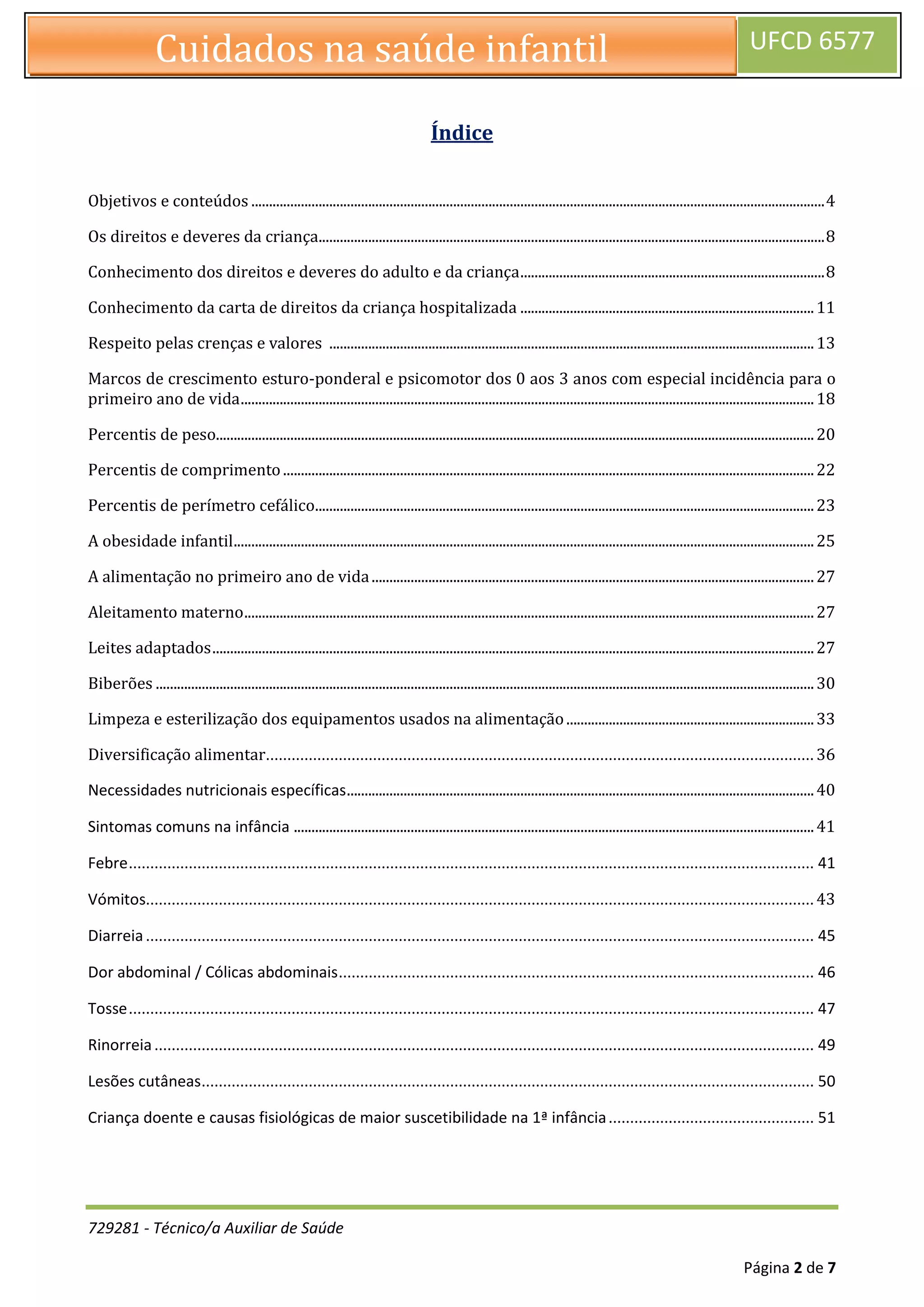 UFCD_6577_Cuidados na saúde infantil_índice | PDF