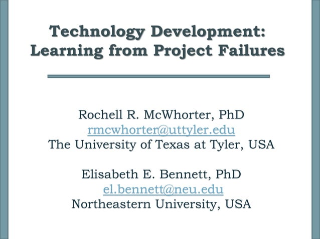 Technology Development: Learning from Project Failures | PPT