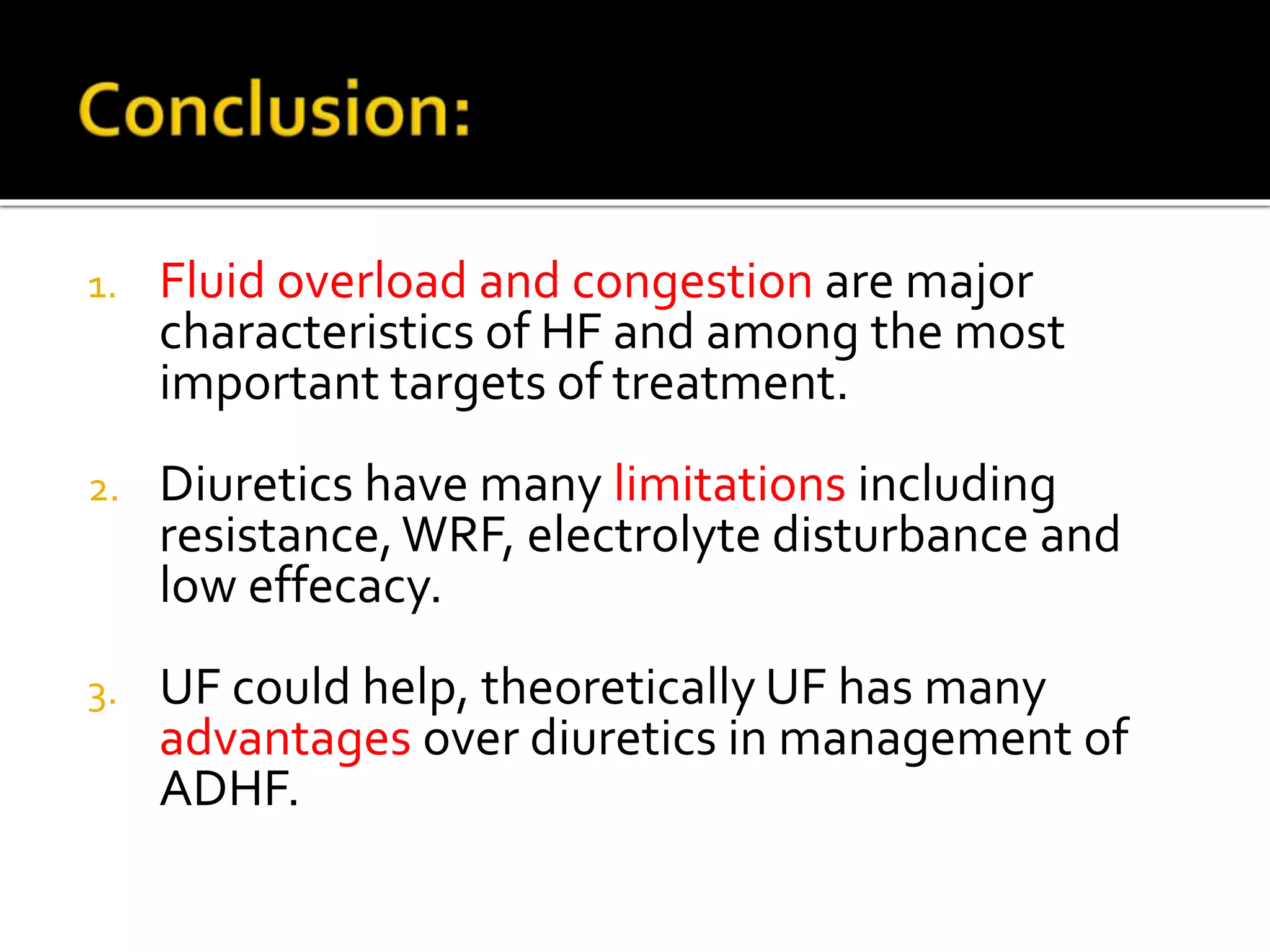 UF vs diuretics in treatment of ADHF, Cardiorenal syndrome | PPTX