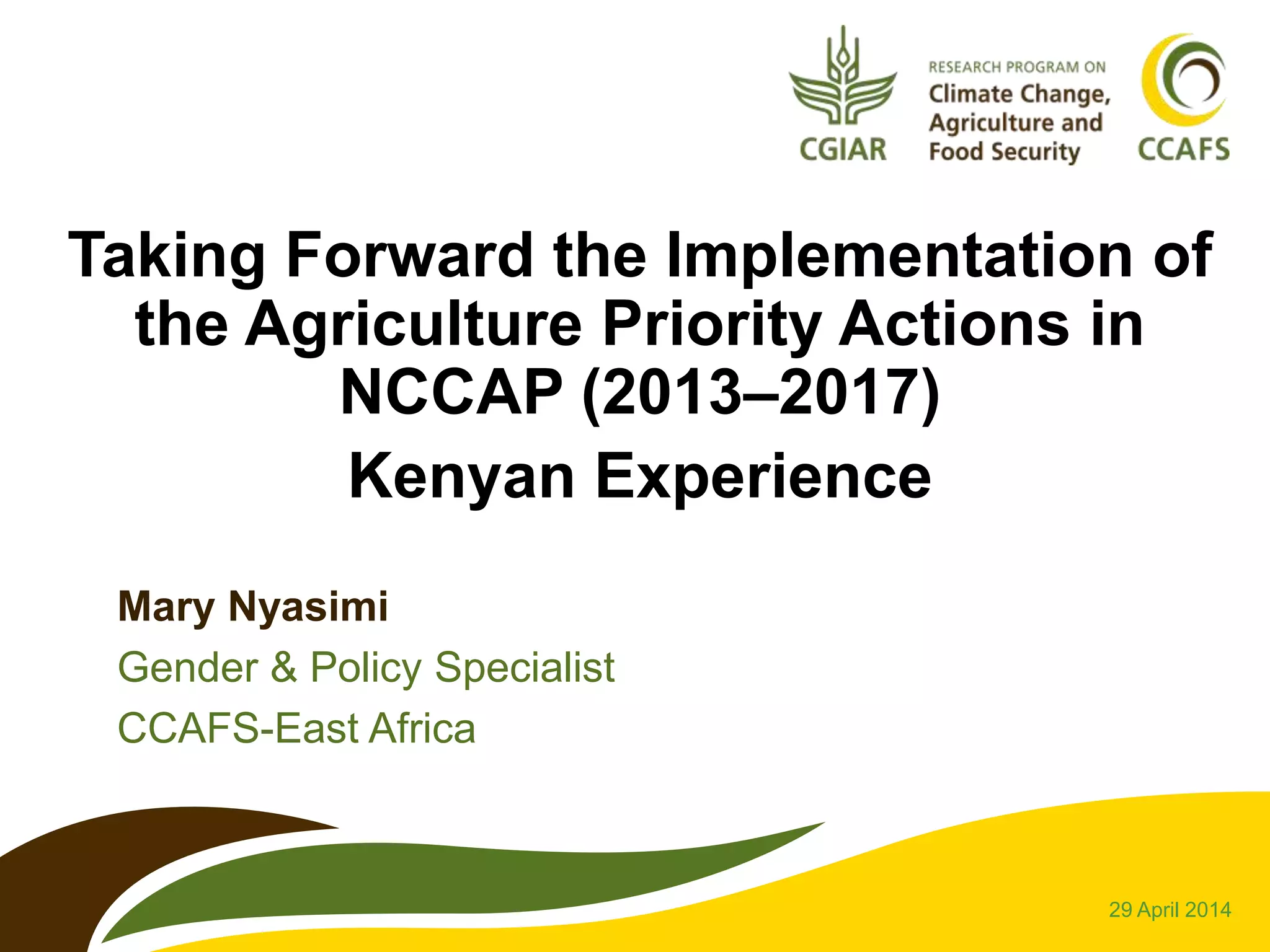 Taking Forward the Implementation of the Agriculture Priority Actions ...