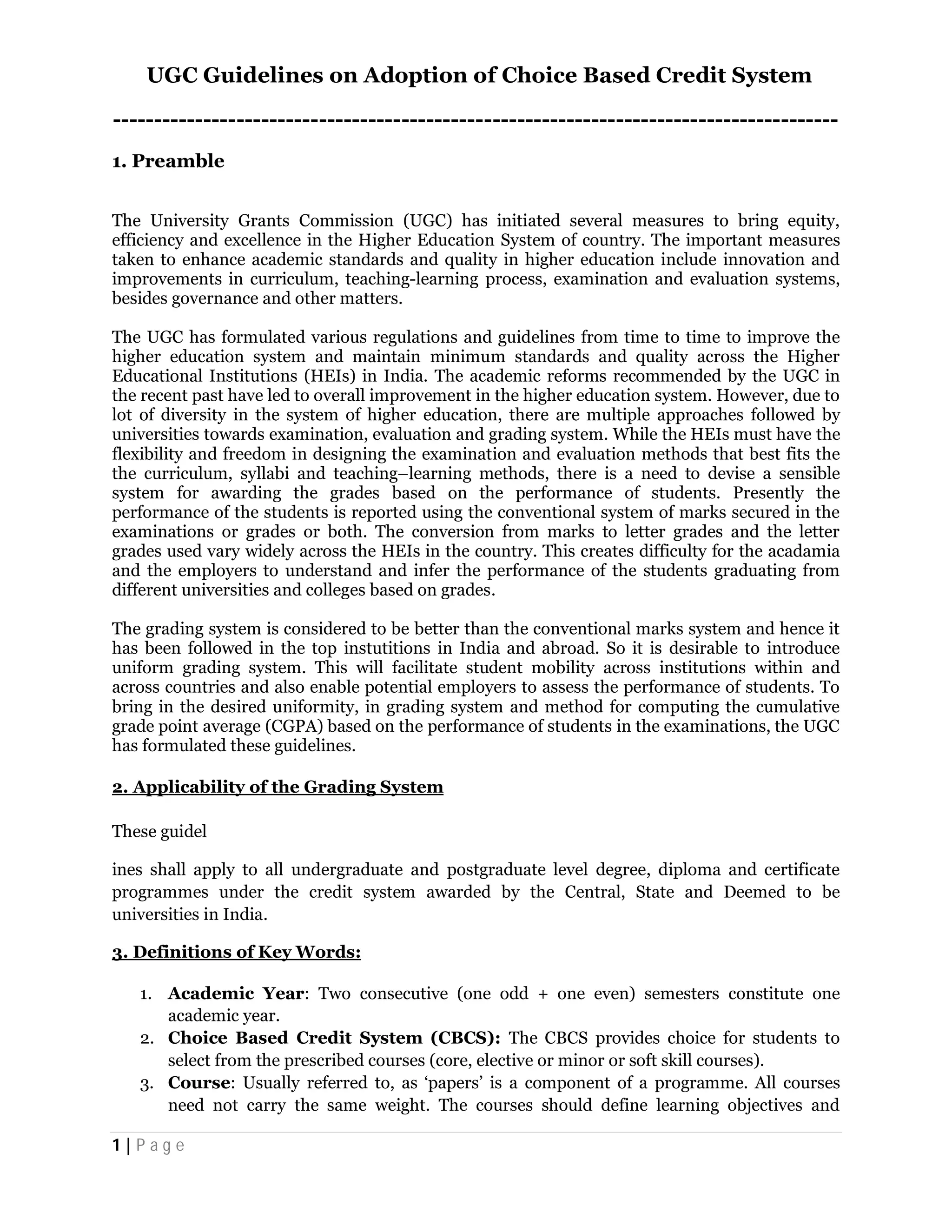 Choice Based Credit System(CBCS)-Ugc guidelines:SSB Lec/Gp Dis 14: | PDF