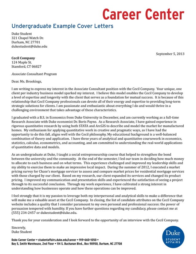 Undergraduate Student Example Cover Letters | PDF | Undergraduate ...