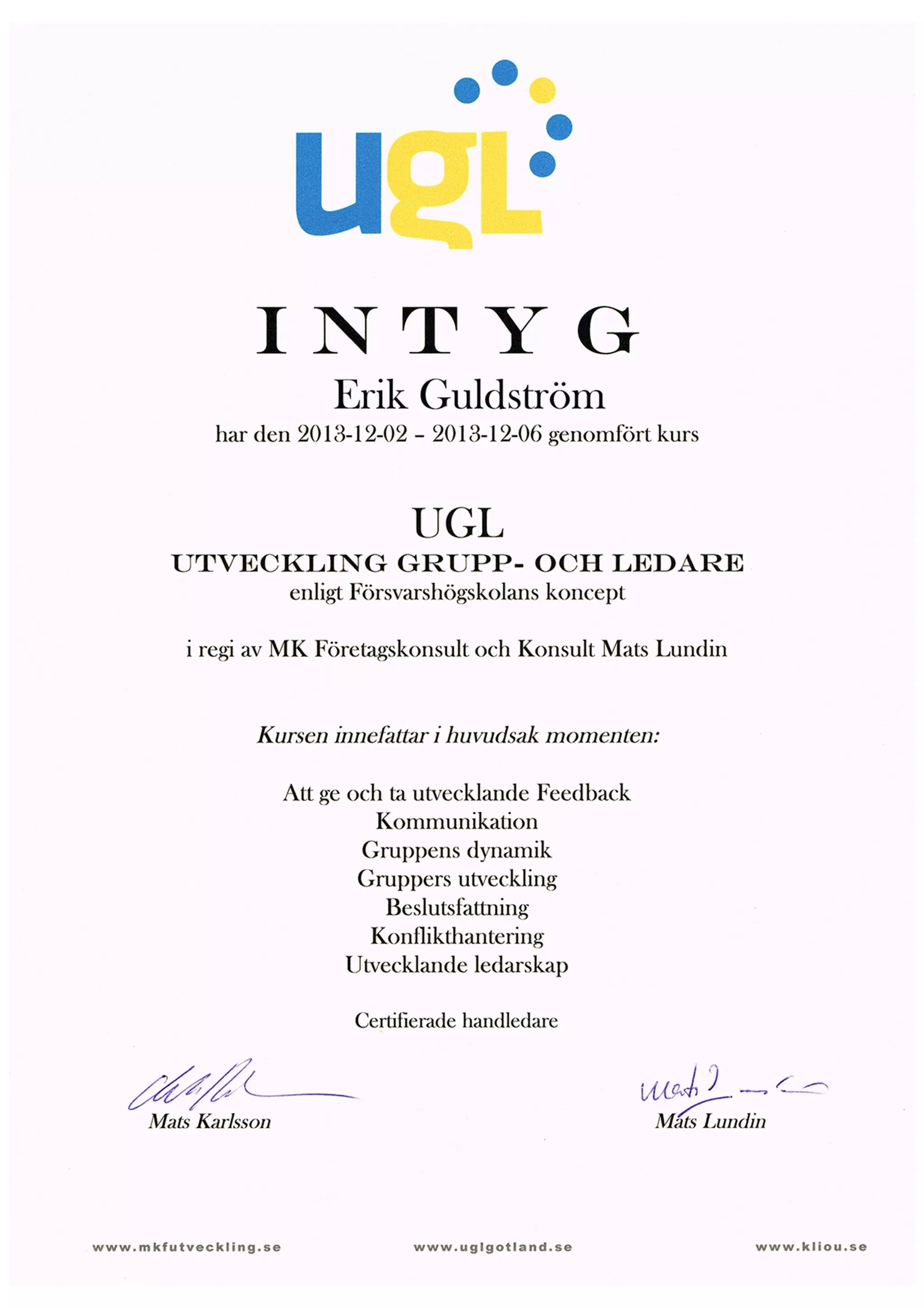 Intyg från ledarskapsutbildning | PDF