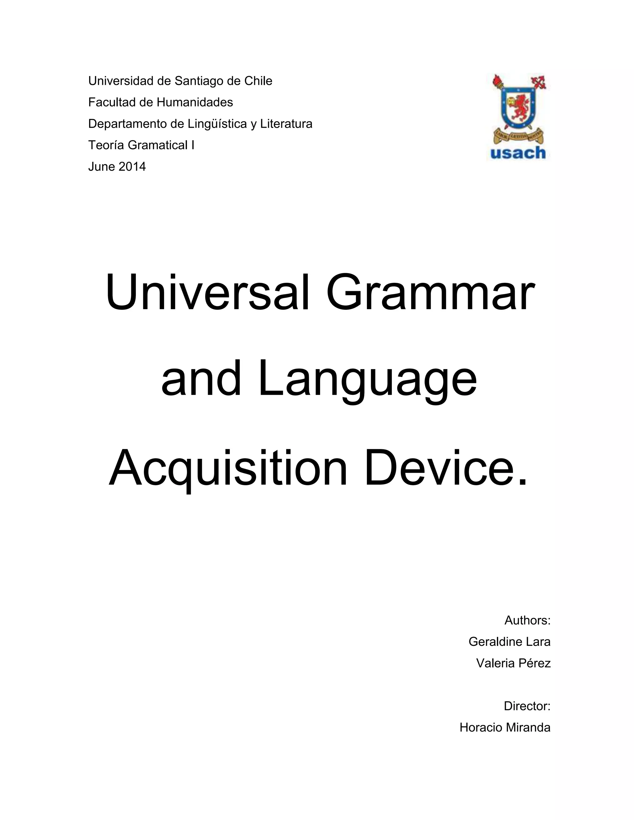 Universal Grammar and Language Acquisition Device | DOCX