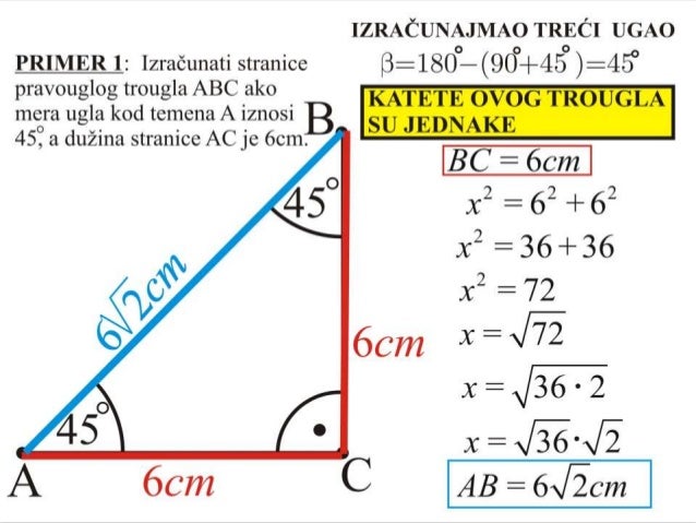 Pravougli trougao sa uglom od 45.