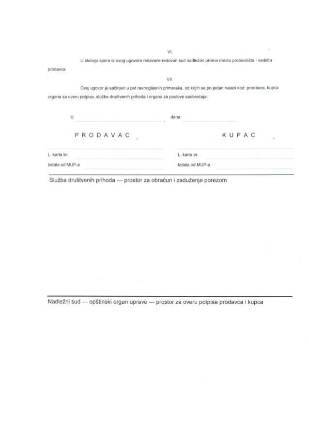 Ugovor o Kupoprodaji za registraciju vozila