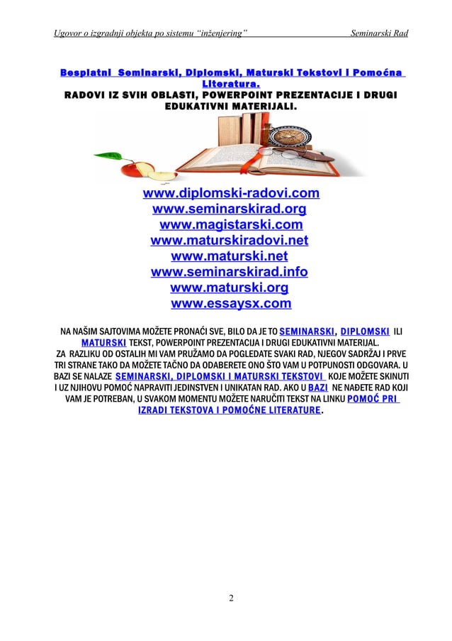 Ugovor o izgradnji objekta po sistemu inzenjering | DOC