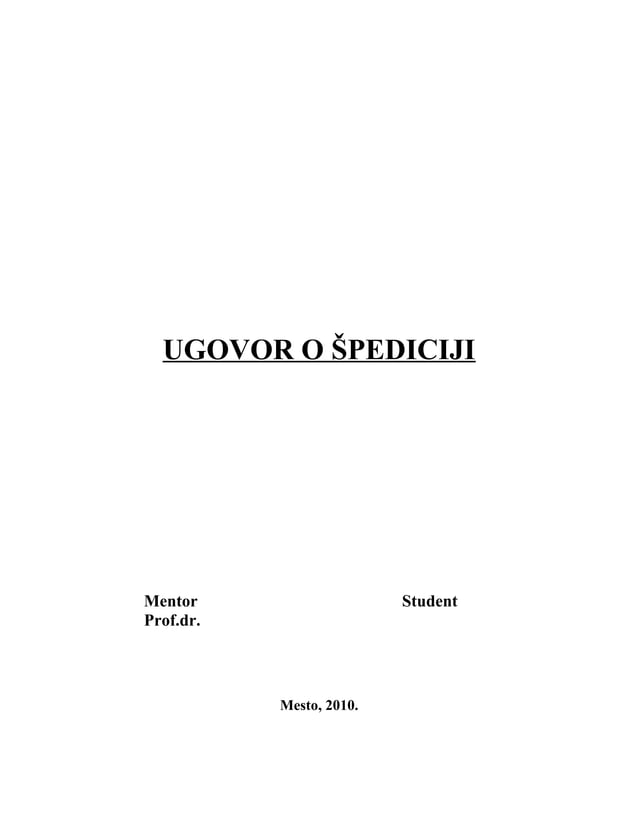 Ugovor o spediciji ugovori u robnom prometu | PDF
