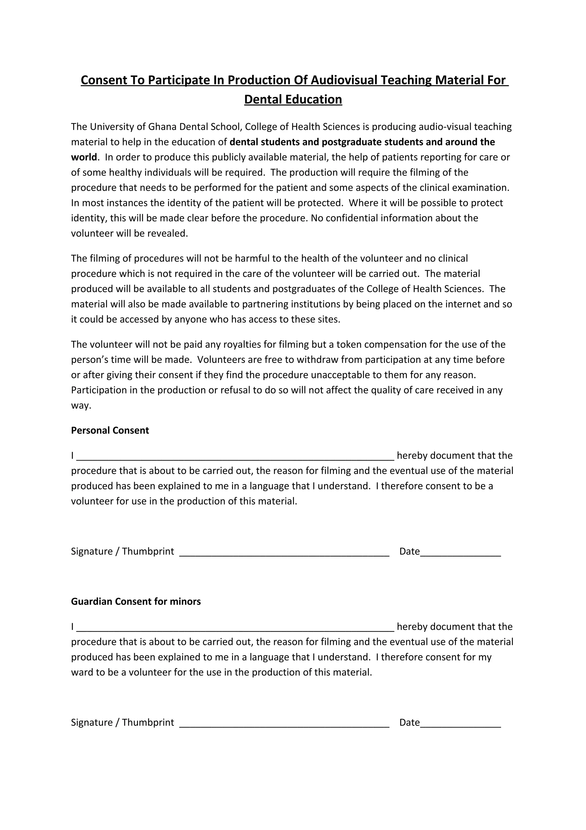 University of Ghana Patient Consent Form for Recording for OER | DOC