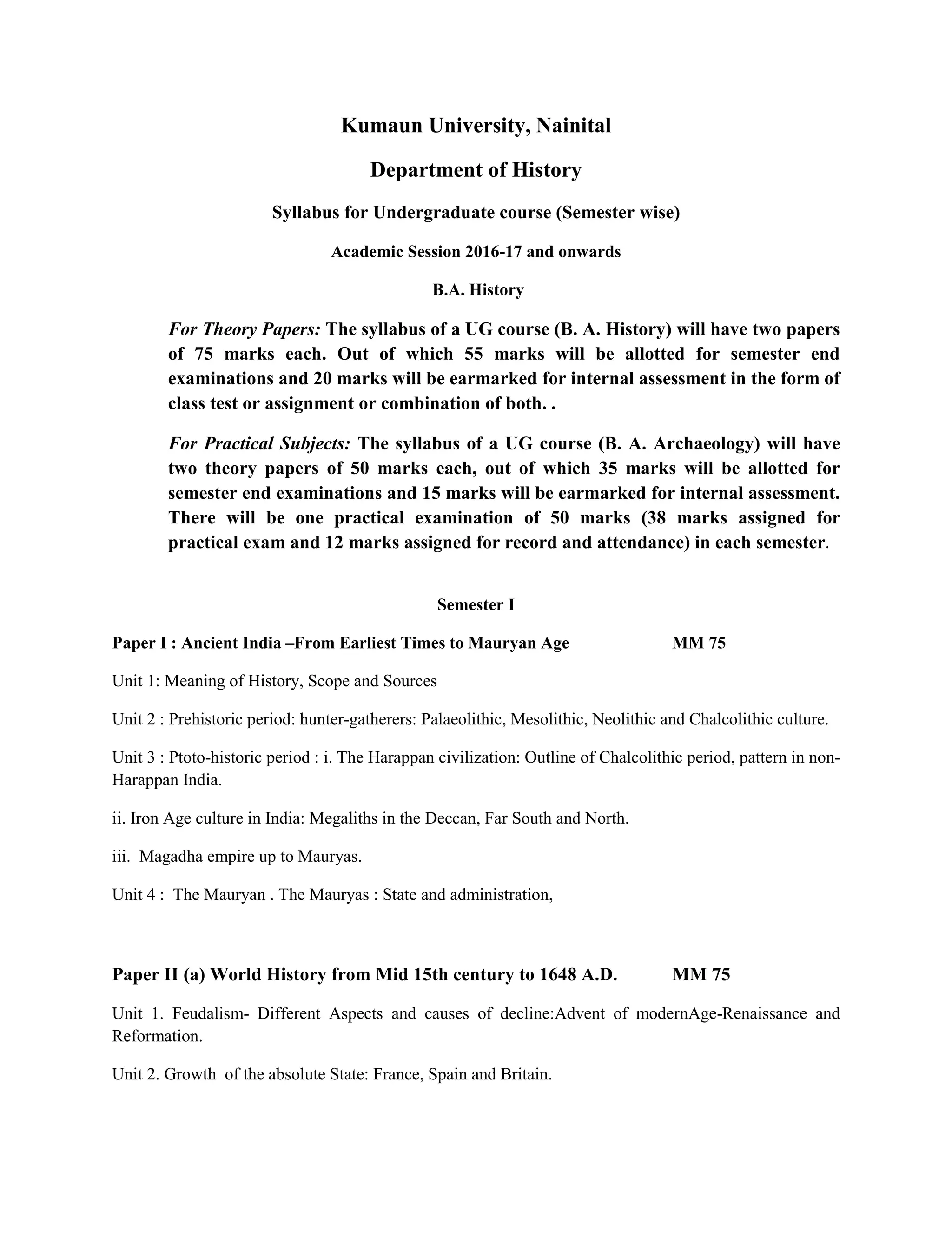 Ug semester syllabus history | PDF