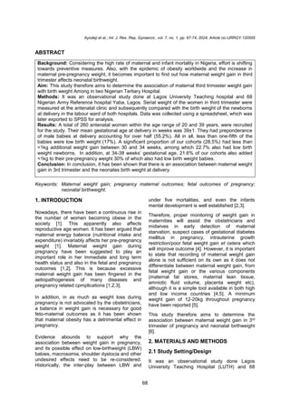 Association of Maternal Third Trimester Weight Gain with Birth Weight ...