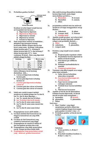 LATIHAN SOAL MEKANISME TRANSPOR PADA MEMBRAN | DOC