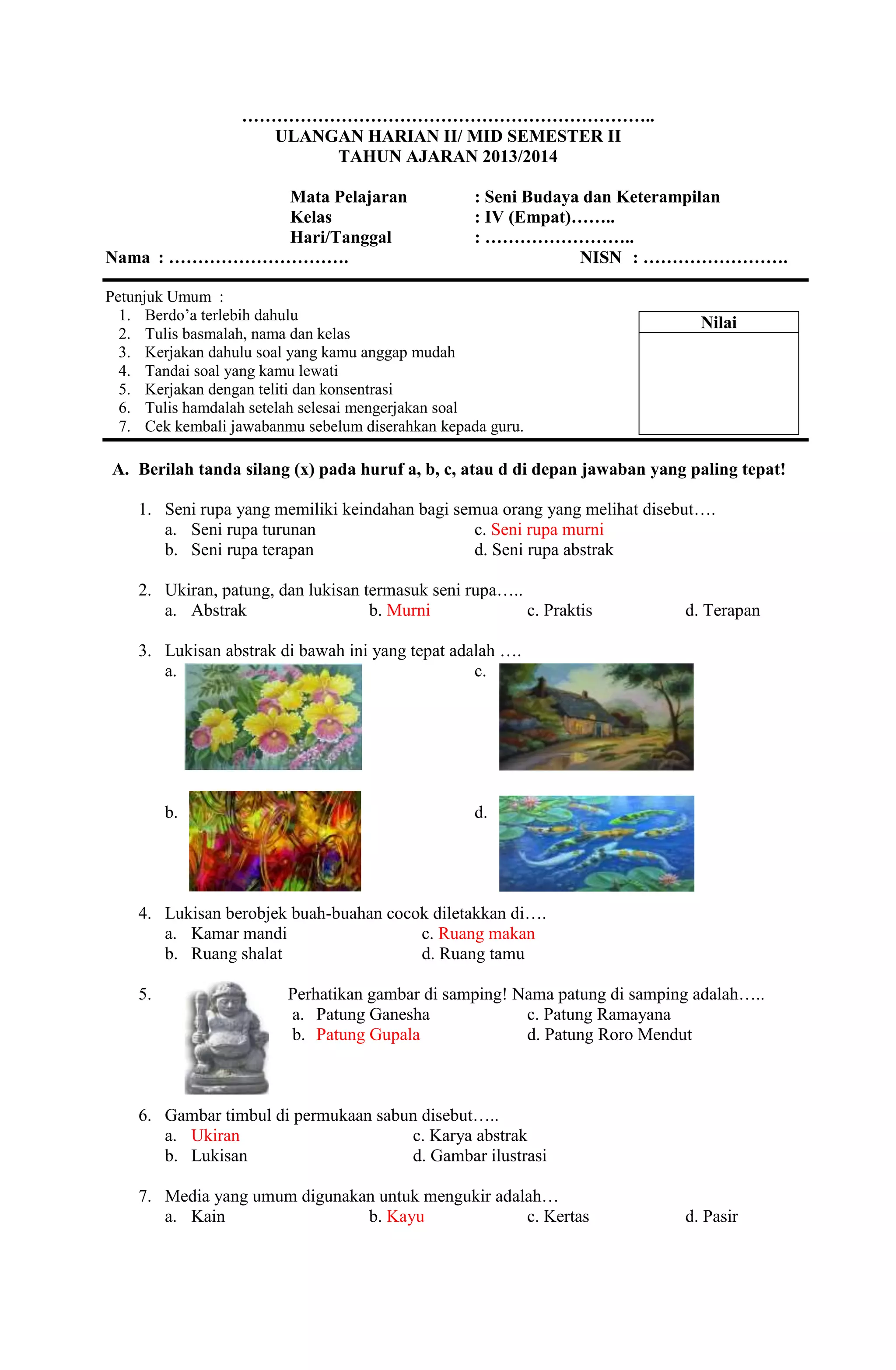 Uh2 sbk kelas 4 semester 2 | DOCX