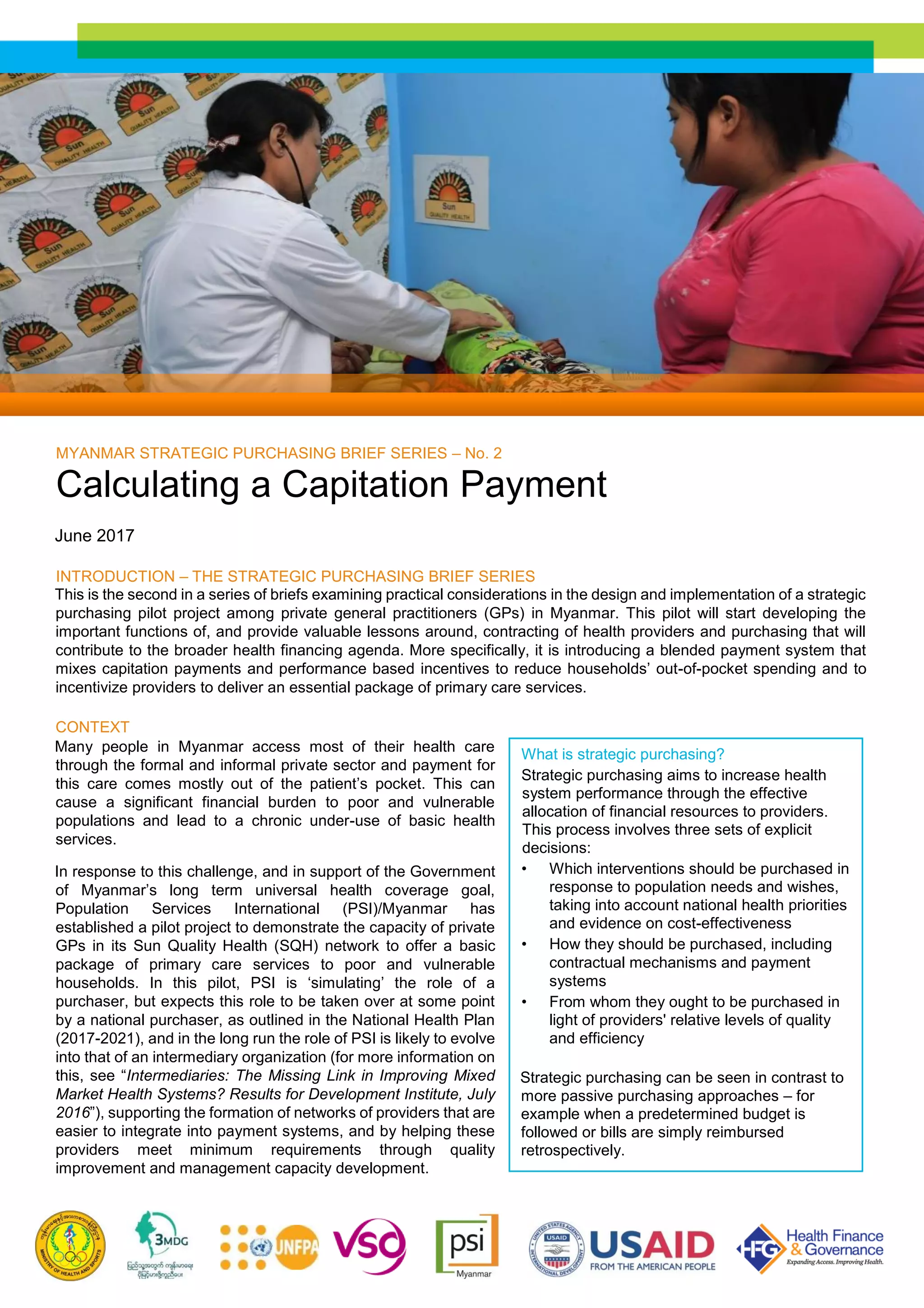Myanmar Strategic Purchasing 2: Calculating a Capitation Payment | PDF