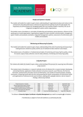 University Higher Certificate in Quality Management | PDF