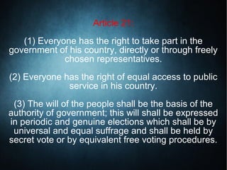 The Universal Declaration of Human Rights - Articles 21 to 30 | PPT