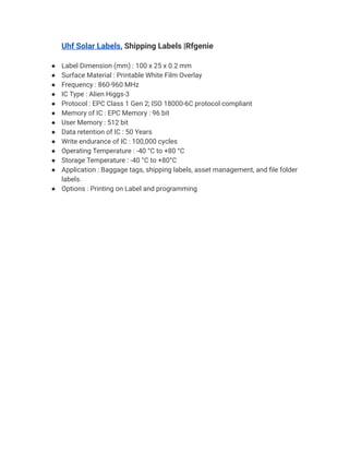 Uhf solar labels, shipping labels rfgenie | PDF