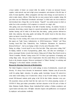 SOP or Personal Statement for University of Hertfordshire | DOCX