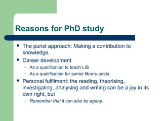 Paul Sturges: The PhD in LIS Career Development #bcs2015 | PPT