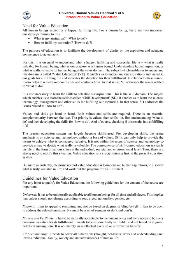 UHV Handout 1-Introduction to Value Education.pdf