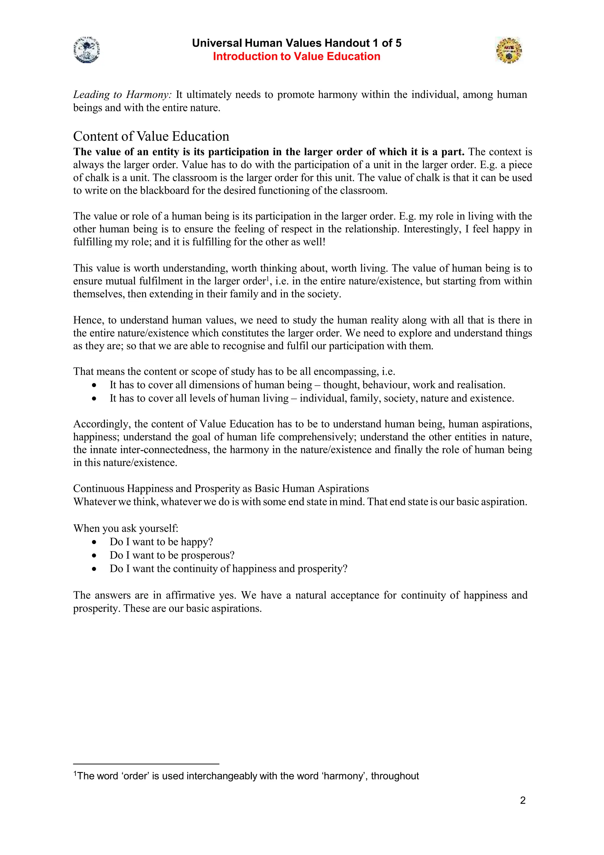 UHV Handout 1-Introduction to Value Education.pptx