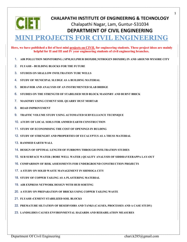 Mini projects for_civil_engineering_(3)_(1) (1) (1) | PDF | Civil ...